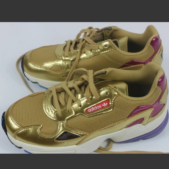adidas | Shoes | Adidas Gold Metallic Off White Falcon Sneakers | Poshmark